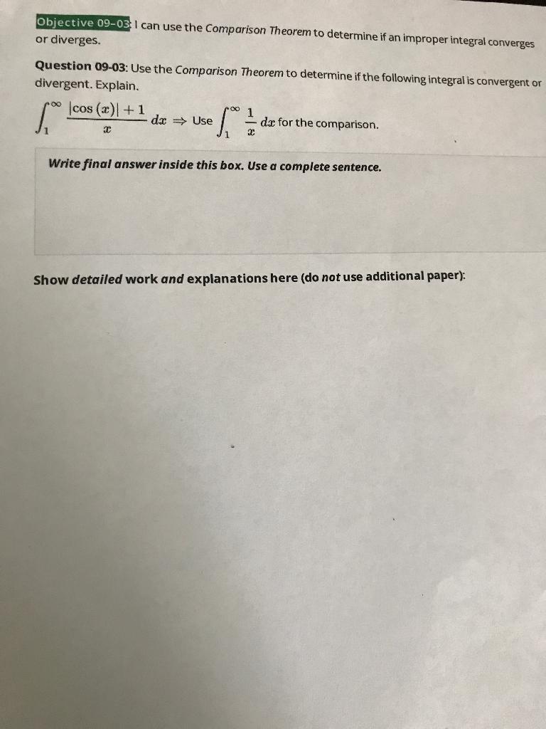 Solved Objective 09-03. I can use the Comparison Theorem to | Chegg.com