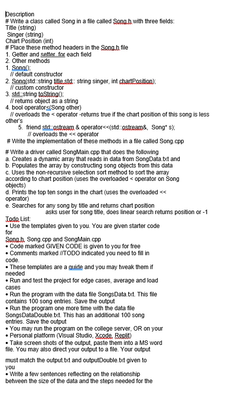 Solved Description # Write a class called Song in a file | Chegg.com