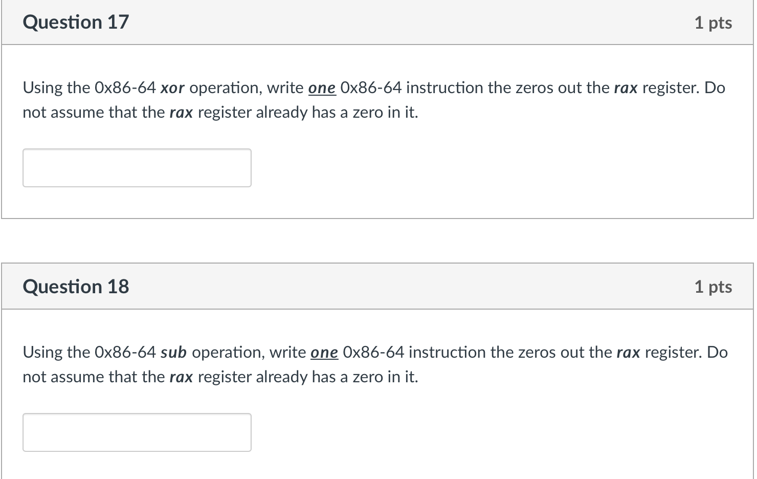 Solved Question 17 1 pts Using the Ox86-64 xor operation, | Chegg.com