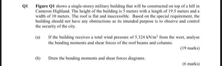 Solved Q1 Figure Q1 shows a single-storey military building | Chegg.com