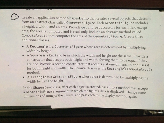 Solved Create an application named ShapesDemo that creates | Chegg.com