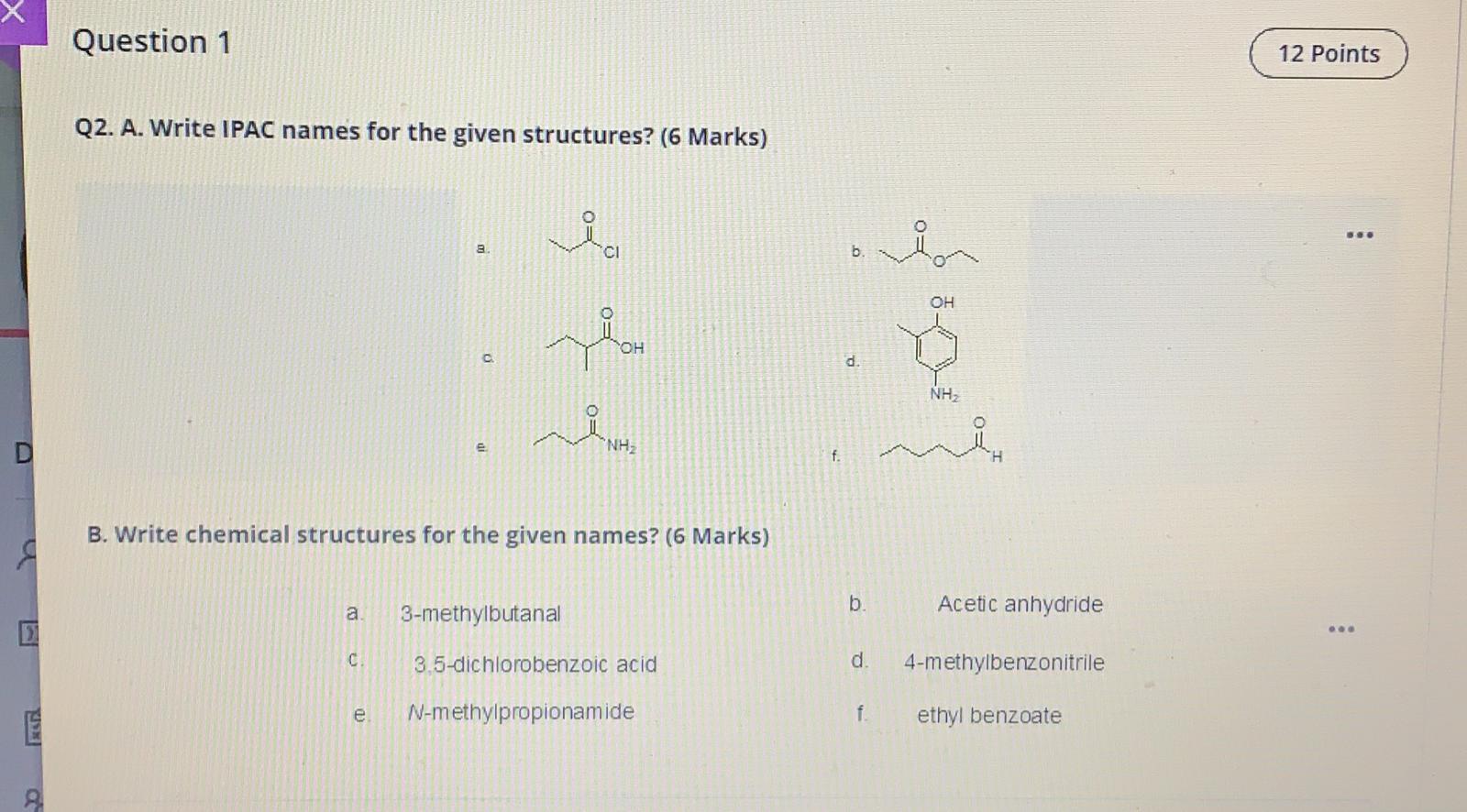 Solved Question 1 12 Points Q2. A. Write IPAC names for the | Chegg.com