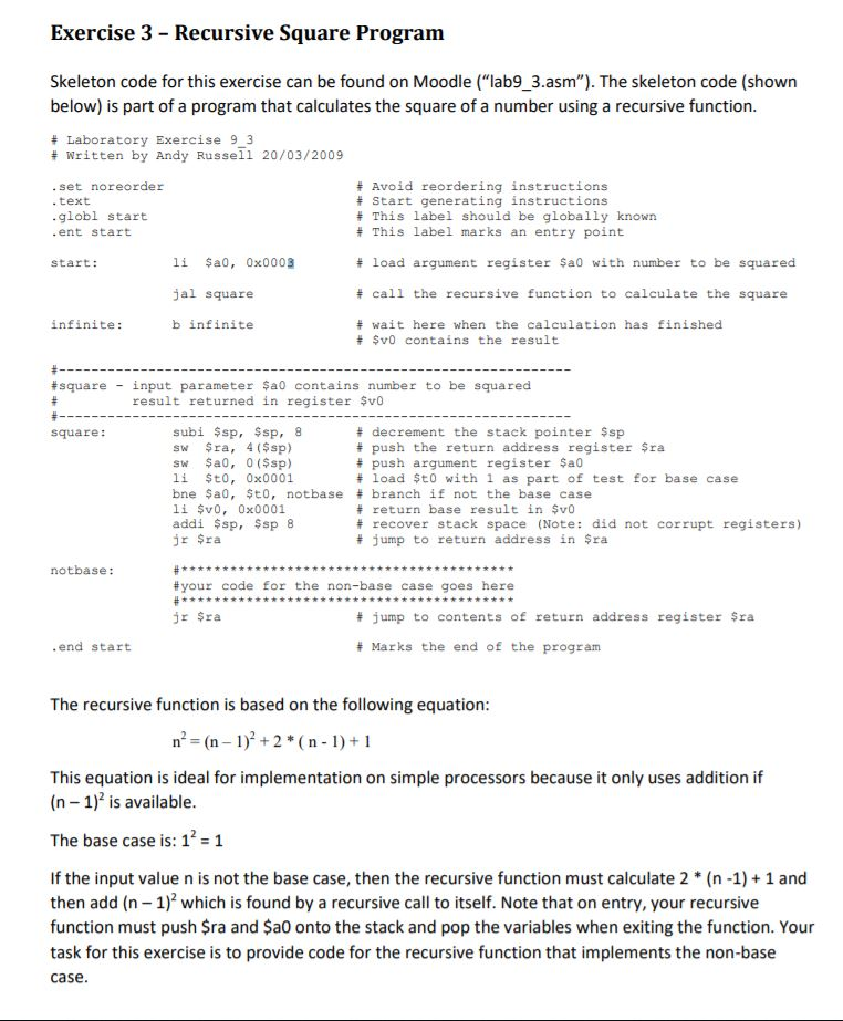 MIPS using Mars4.5 Skeletone code: .set noreorder | Chegg.com