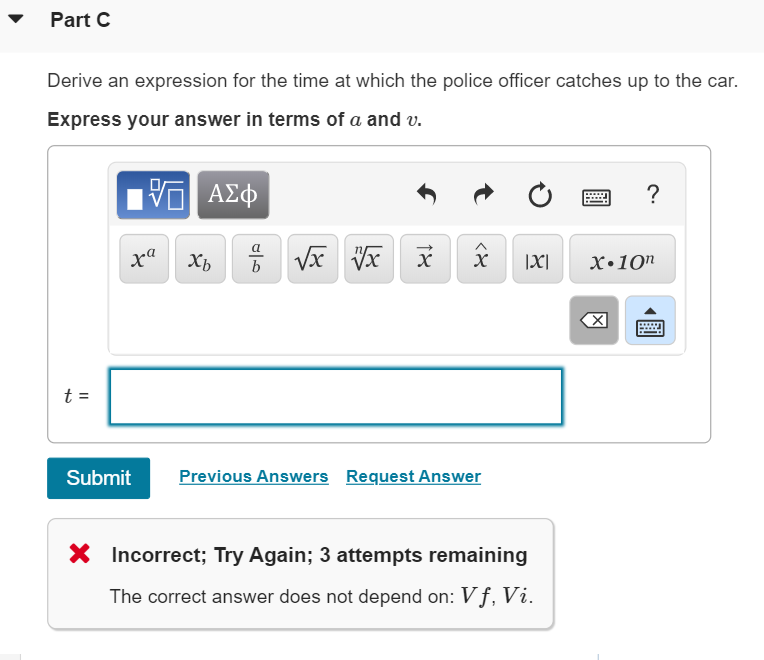 Solved Derive an expression for the time at which the | Chegg.com