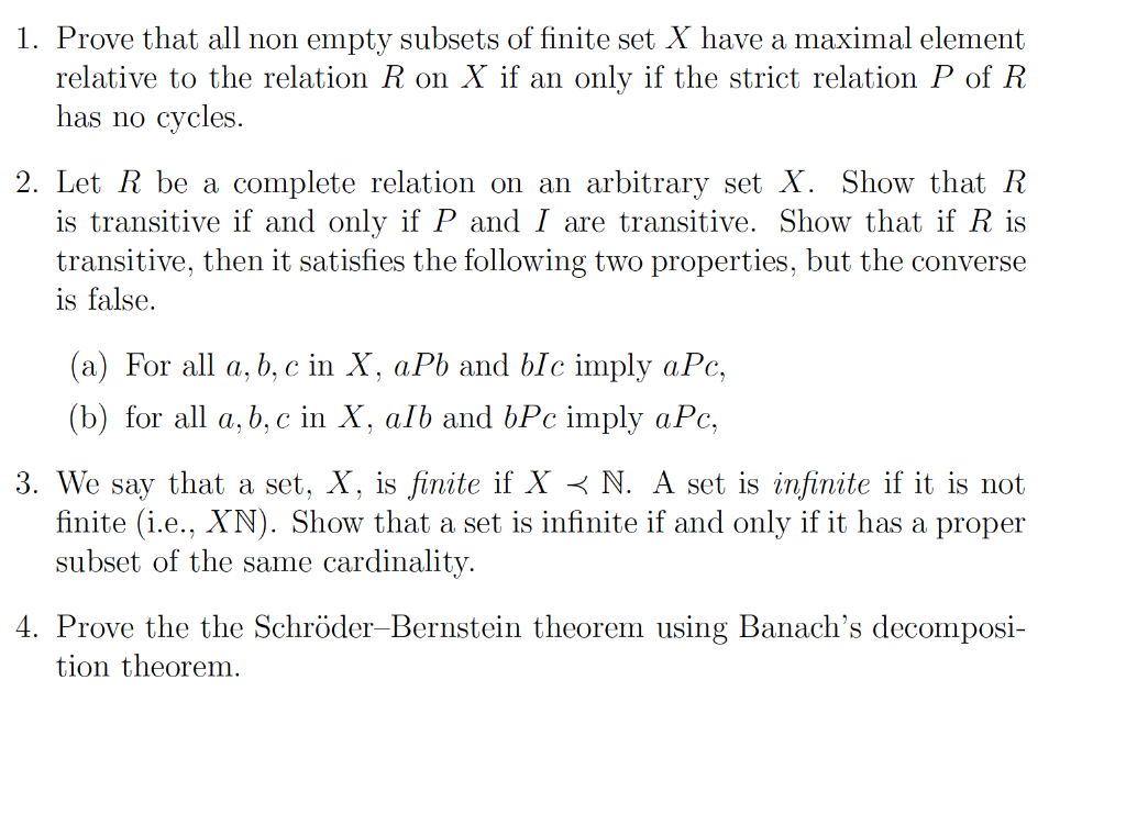 Solved 1 Prove That All Non Empty Subsets Of Finite Set X