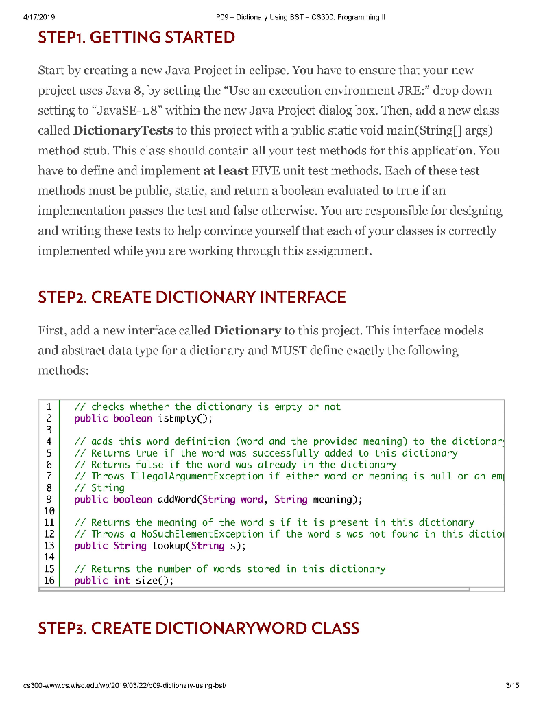 417 2019 P09 Dictionary Using Bst Cs300 Programming 