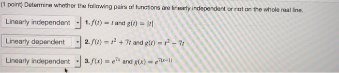 Solved (1 point) Determine whether the following pairs of | Chegg.com