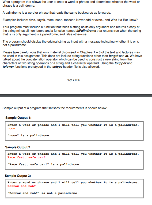 Solved Write A Program That Allows The User To Enter A Word