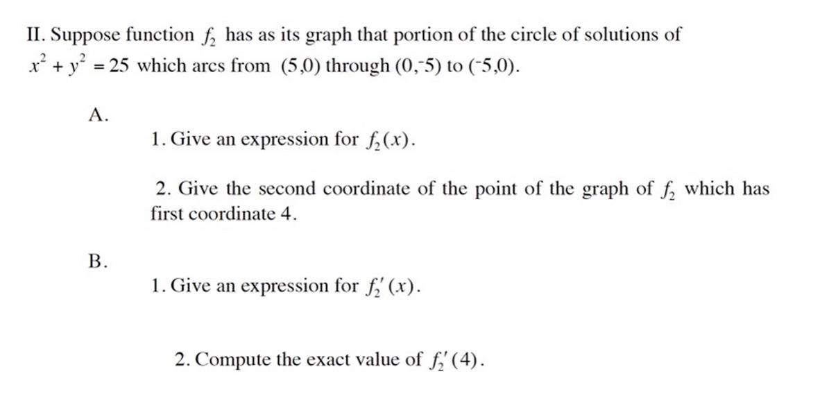 Solved II. Suppose function f, has as its graph that portion | Chegg.com