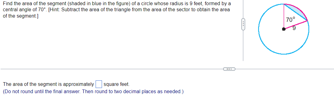 Solved Find the area of the segment (shaded in blue in the | Chegg.com