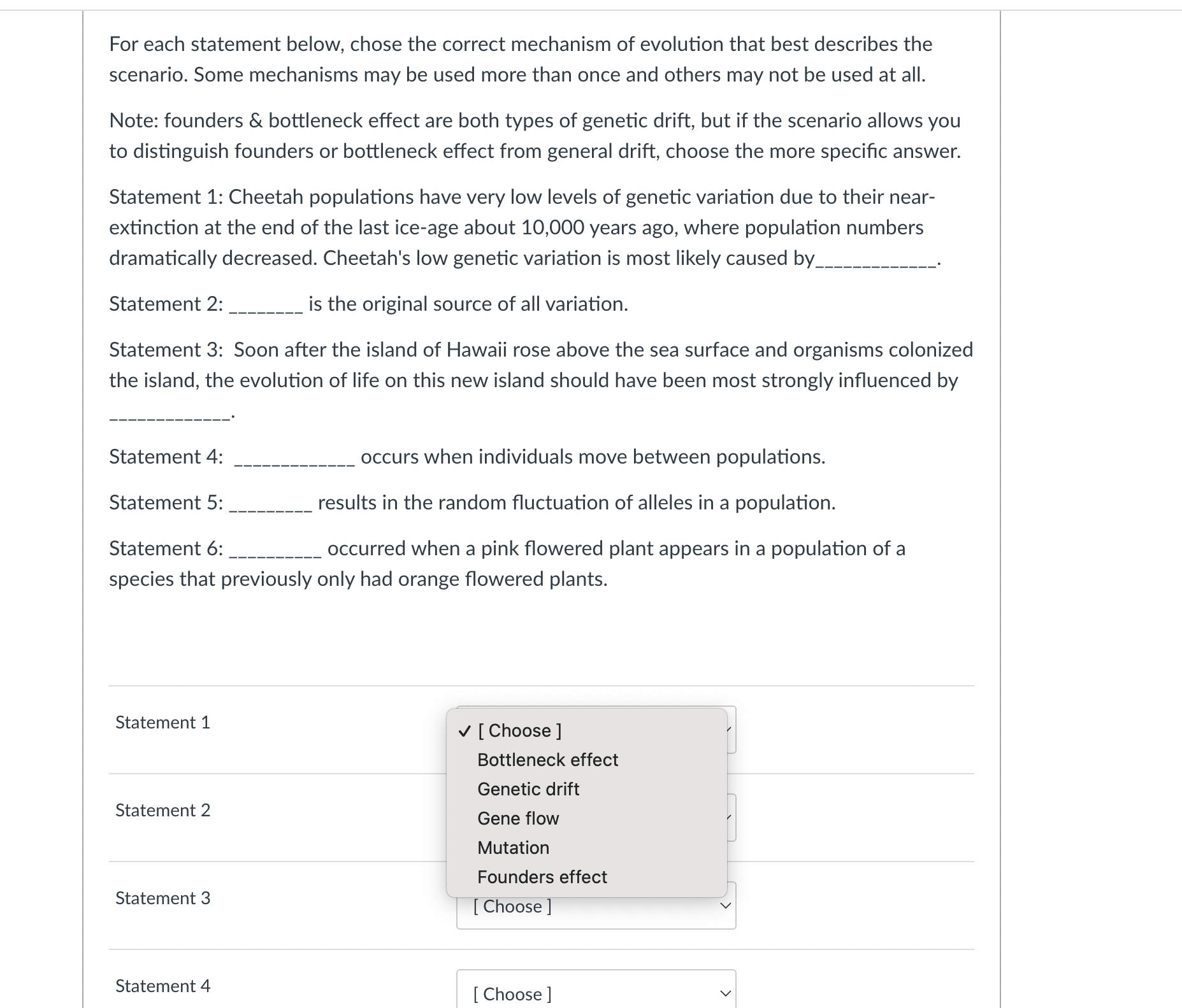 Solved For each statement below, chose the correct mechanism | Chegg.com