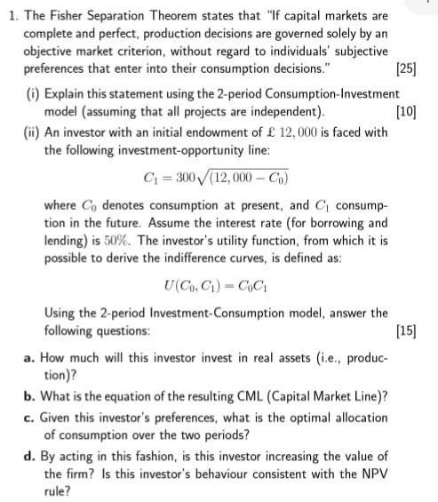 1. The Fisher Separation Theorem states that "If | Chegg.com