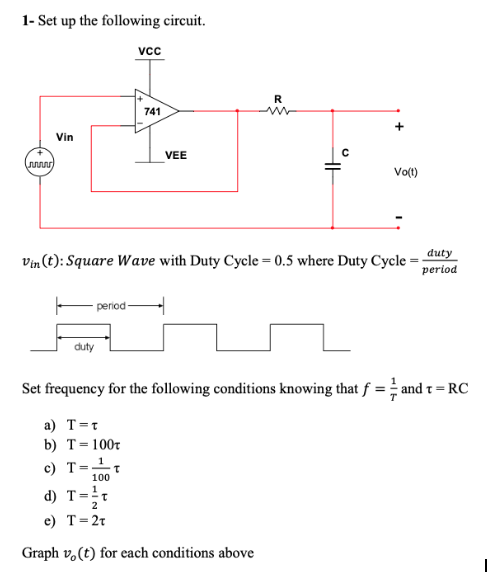 Solved vin=10v R=10 kilo ohms C= 1 MicroFarad VCC and VEE | Chegg.com
