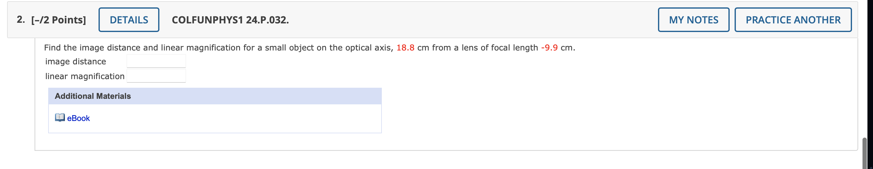 Solved Find the image distance and linear magnification for | Chegg.com
