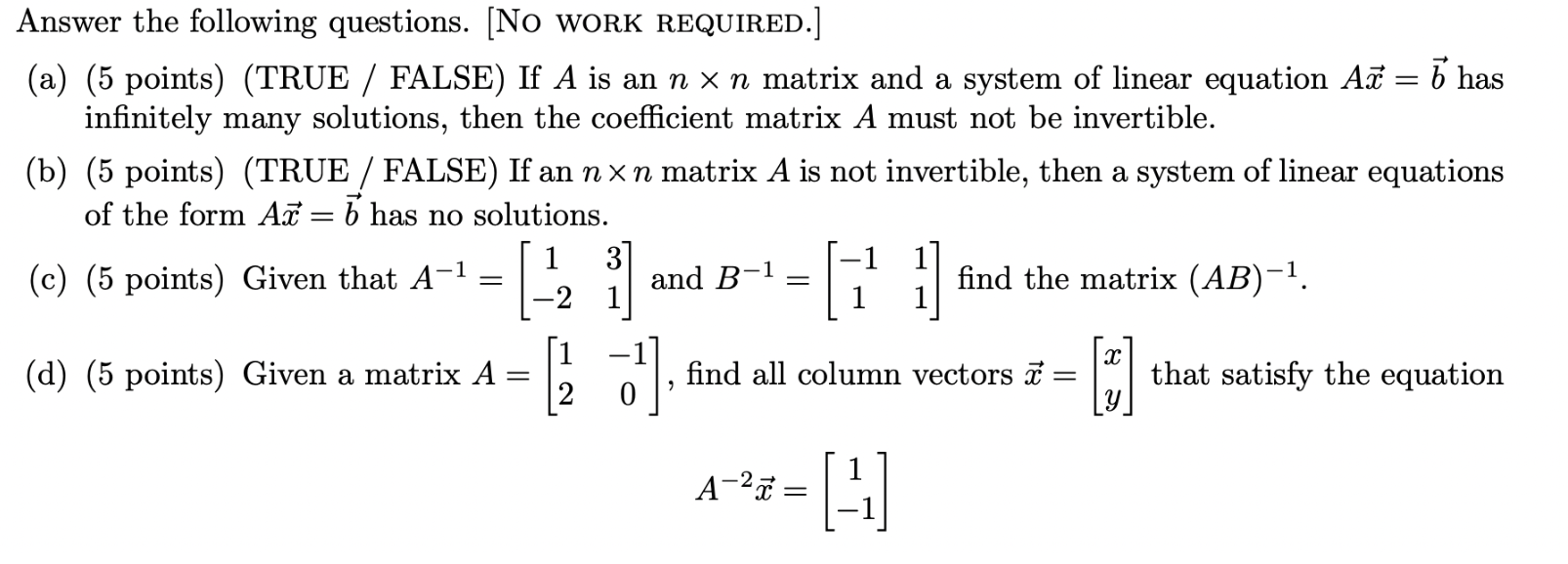 Solved Answer the following questions. [NO WORK REQUIRED.] | Chegg.com