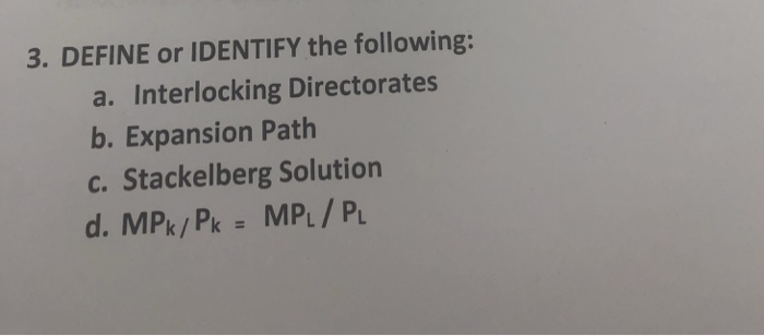 Solved 3. DEFINE or IDENTIFY the following: a. Interlocking | Chegg.com