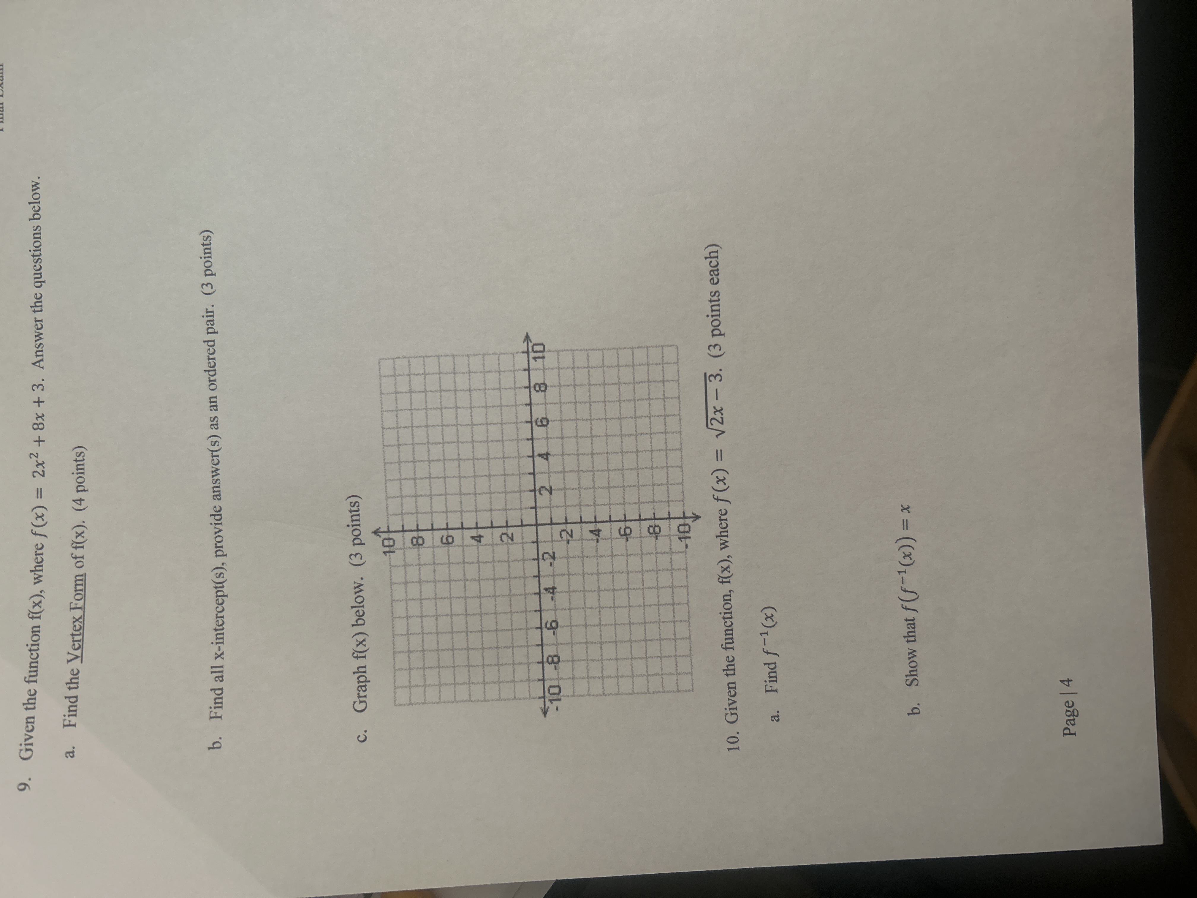 Solved Given the function f(x), where f(x)=2x^(2)+8x+3. | Chegg.com