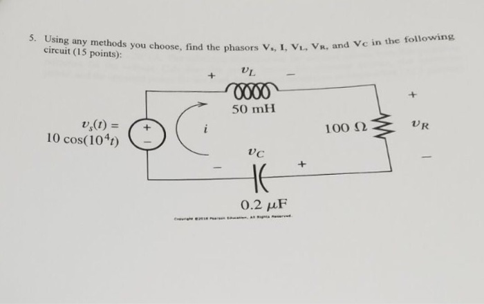 Solved circuit (15 points): se, find the phasors V., I, Vi, | Chegg.com