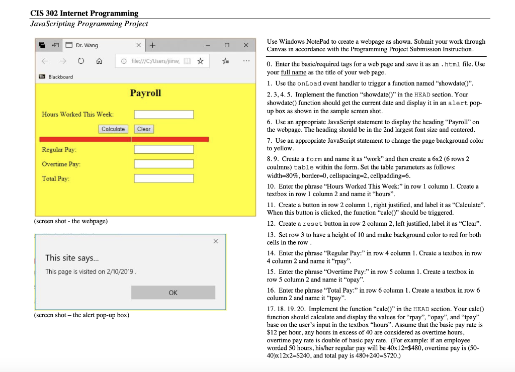 Solved CIS 302 Internet Programming JavaScripting | Chegg.com