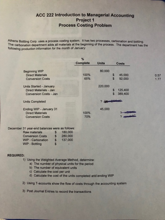 ACC 222 Introduction to Managerial Accounting Project | Chegg.com