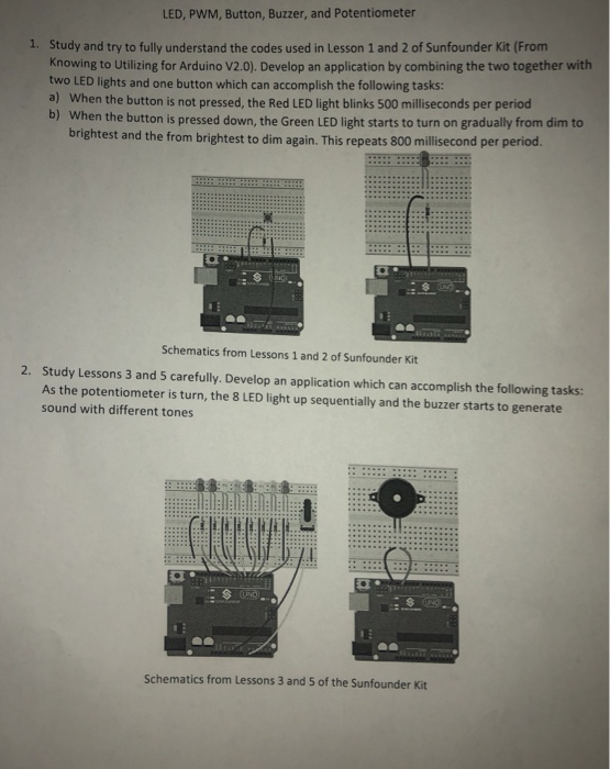 Solved LED, PWM, Button, Buzzer, and Potentiometer Study and | Chegg.com