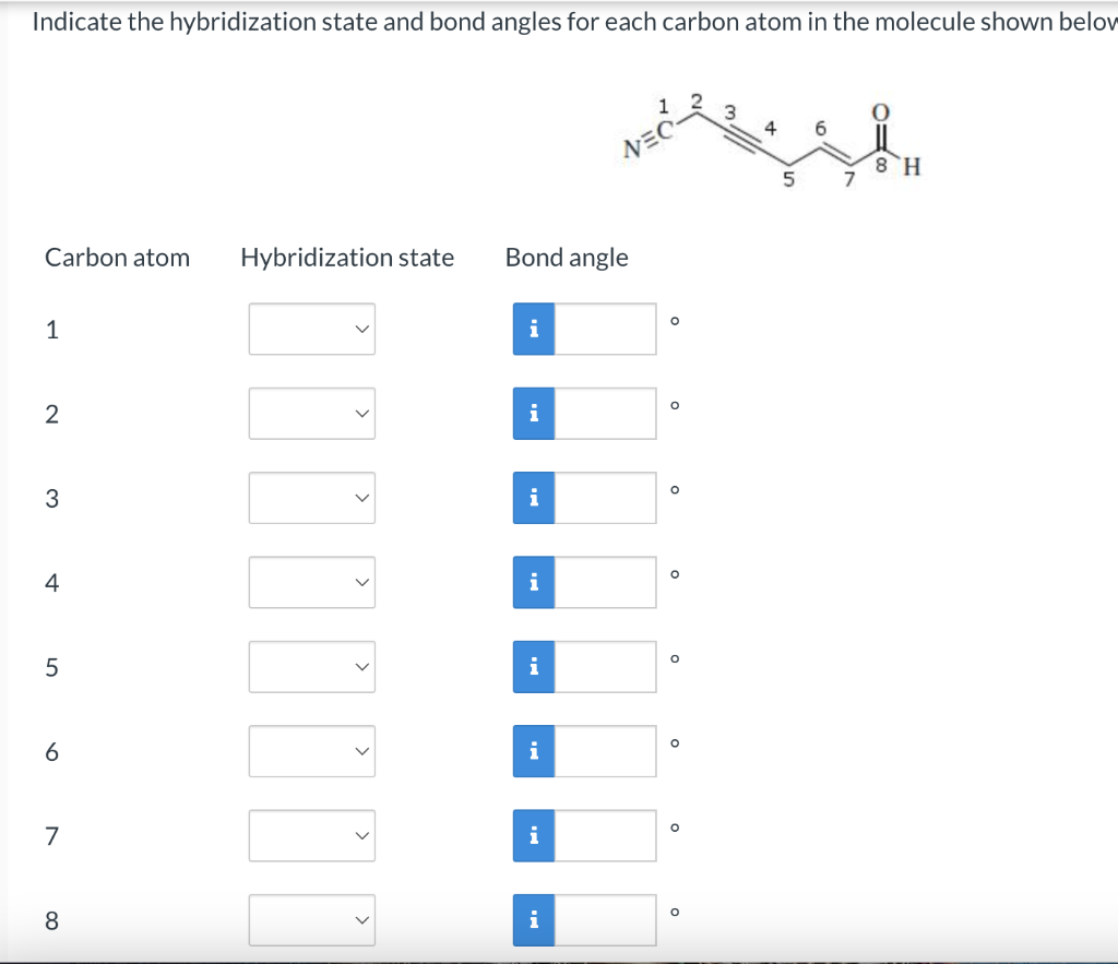Solved Indicate the hybridization state and bond angles for | Chegg.com