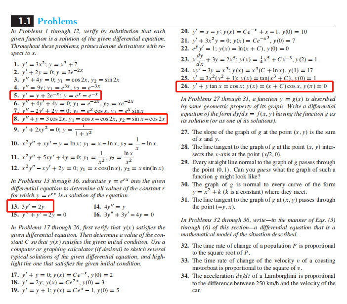 Solved 1.1 Problems In Problems 1 through 12, verify by | Chegg.com