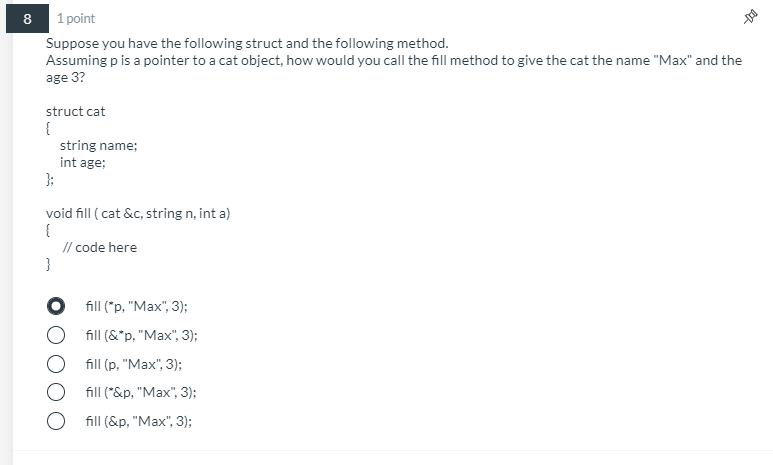 Solved 8 -10 1 point Suppose you have the following struct | Chegg.com