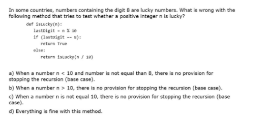 Solved In some countries, numbers containing the digit 8 are | Chegg.com
