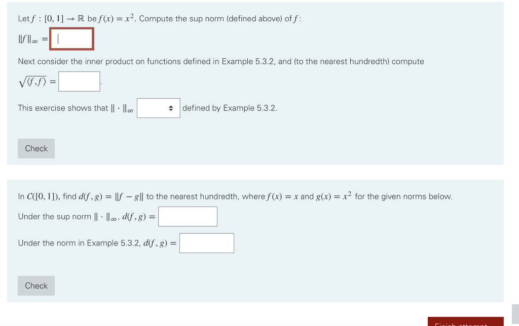 Solved Let f:[0,1]→R be f(x)=x2. Compute the sup norm | Chegg.com