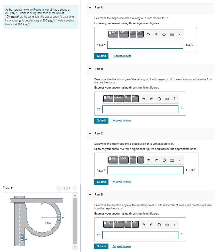 Solved At the instant shown in (Figure 1 ), car A has a | Chegg.com