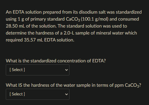 Solved An EDTA solution prepared from its disodium salt was | Chegg.com