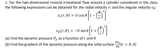 Solved 1. For the two-dimensional inviscid irrotational flow | Chegg.com