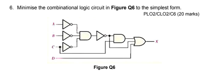 Solved 6. Minimise the combinational logic circuit in Figure | Chegg.com