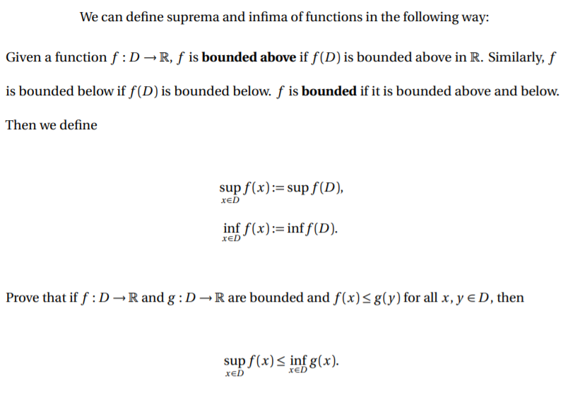 Solved We can define suprema and infima of functions in the | Chegg.com