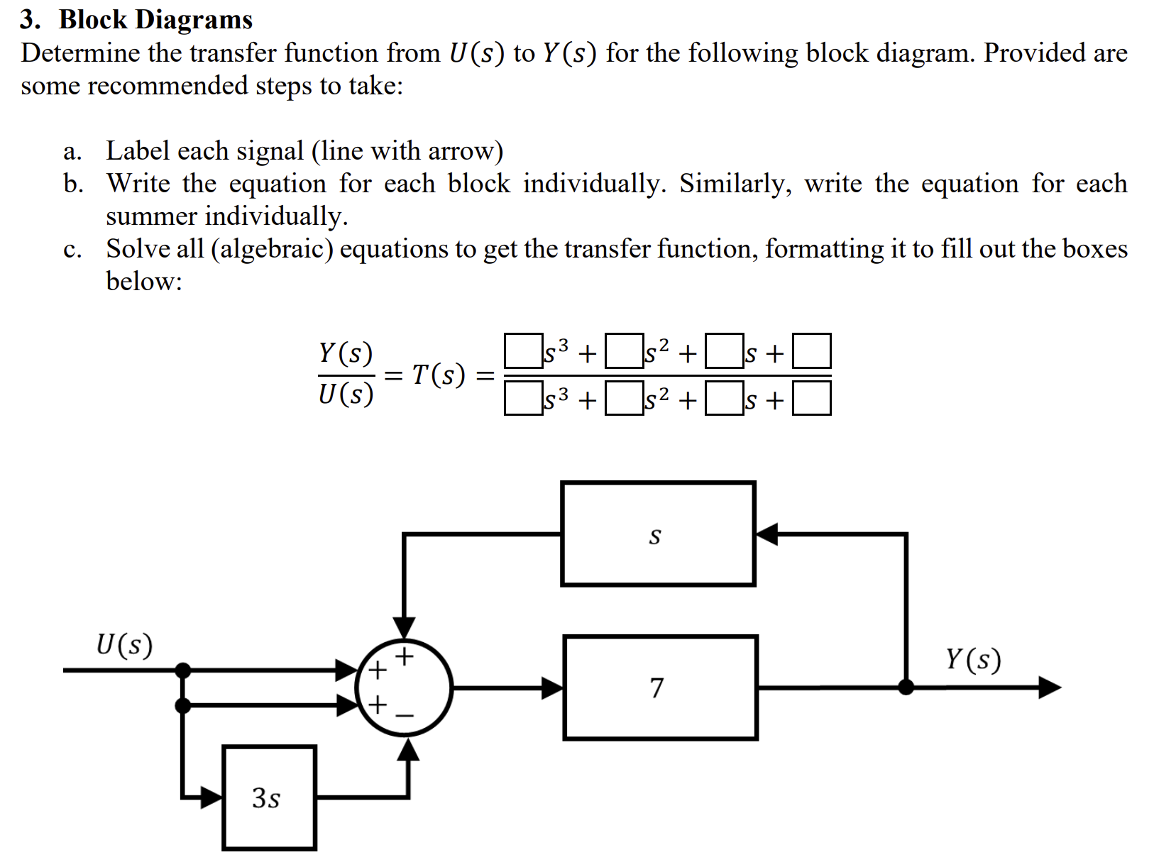 Solved 3. Block Diagrams Determine the transfer function | Chegg.com
