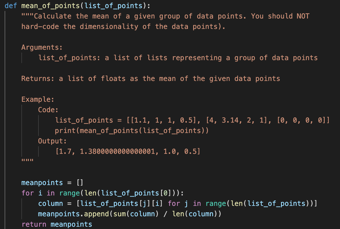 = Example: Code: point [0, 0, 0, 0] centroids_dict | Chegg.com