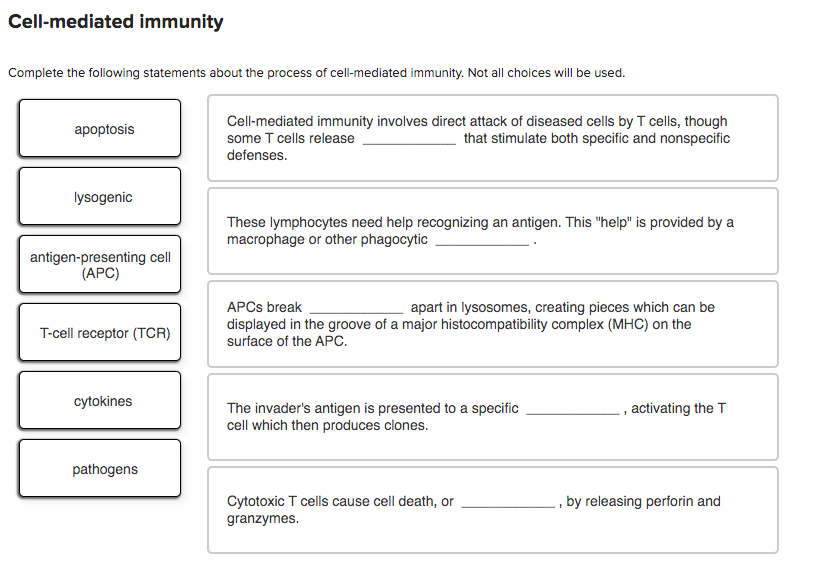 Solved Cell-mediated immunity Complete the following | Chegg.com