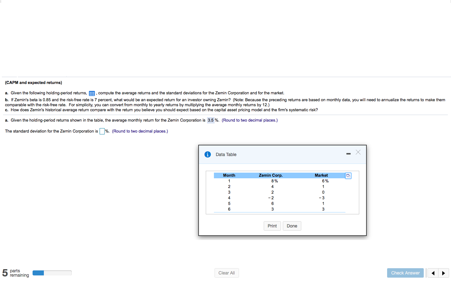 Solved (CAPM and expected returns) a. Given the following | Chegg.com