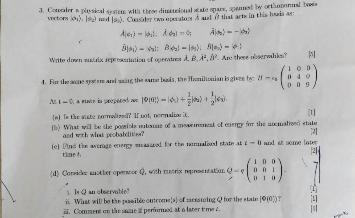 Solved Consider a physical system with three dimensional | Chegg.com