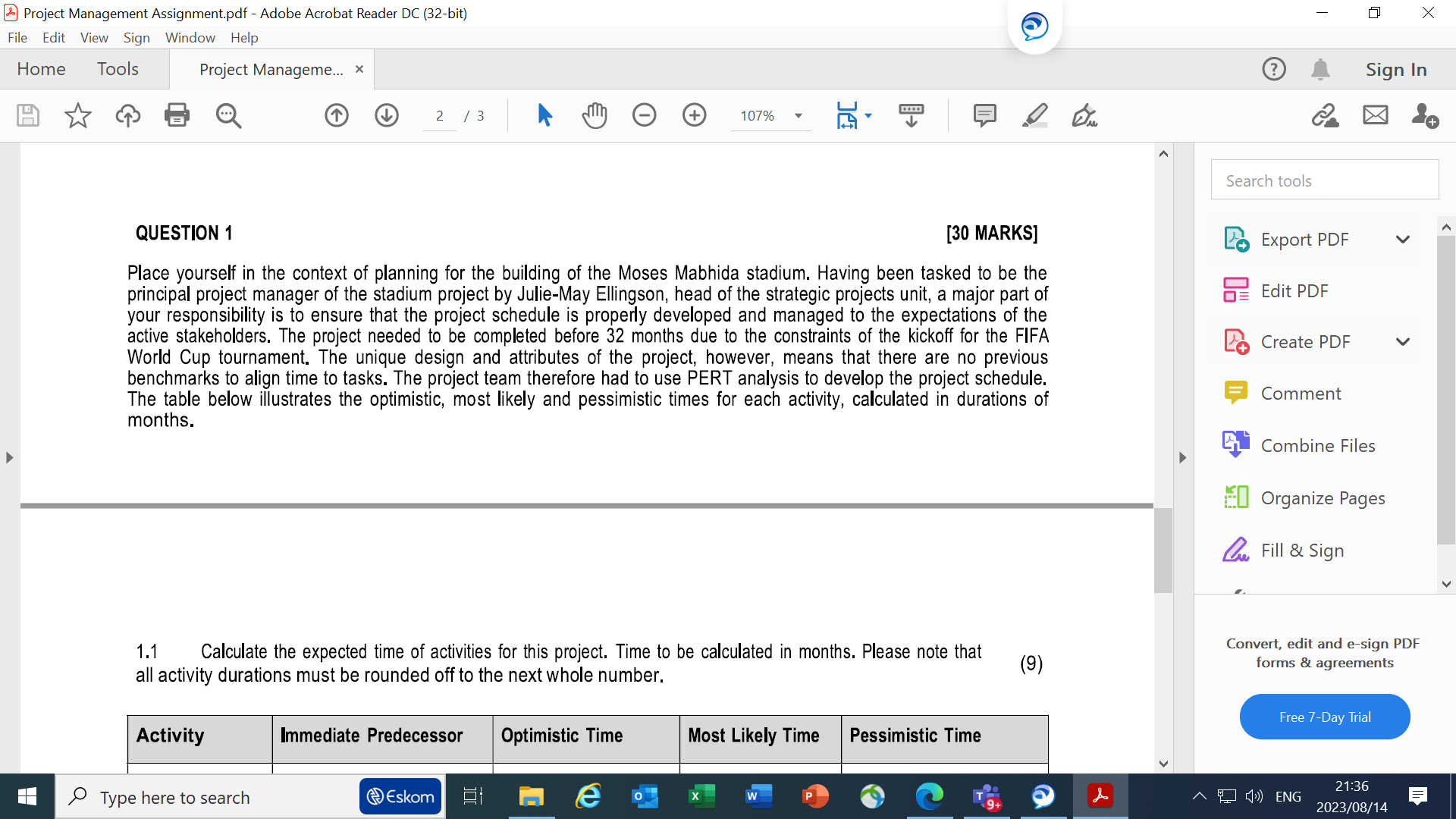 Solved Project Management Assignment.pdf - Adobe Acrobat | Chegg.com