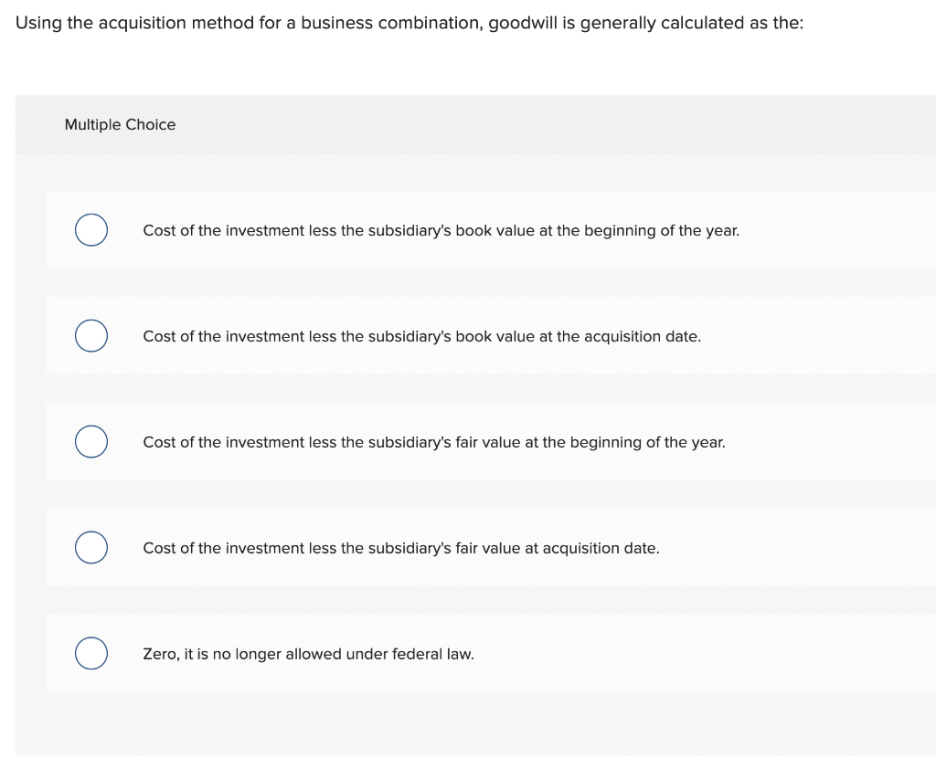 Solved Using the acquisition method for a business | Chegg.com