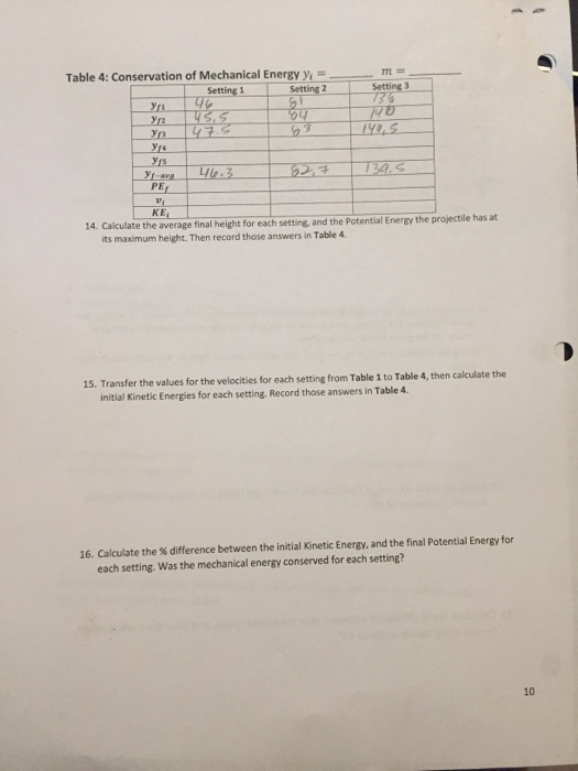 Solved Projectile motion & conservation of energy lab | Chegg.com