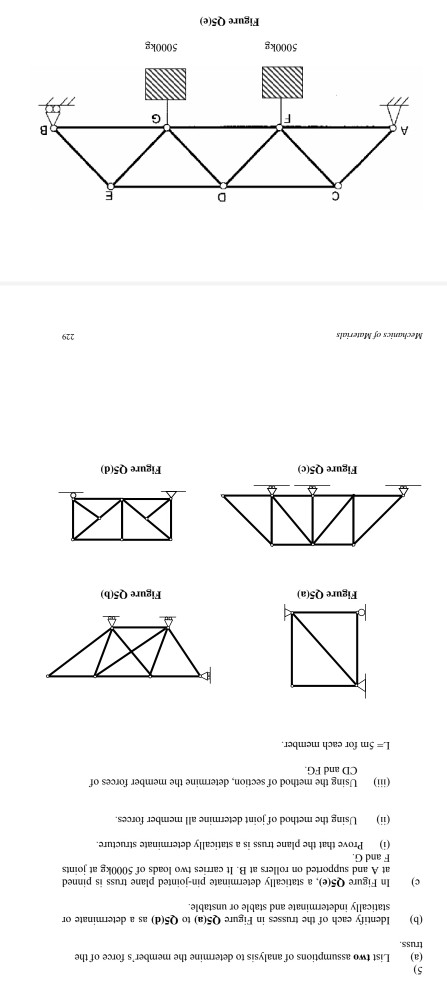 Solved 5) (a) truss List two assumptions of analysis to | Chegg.com