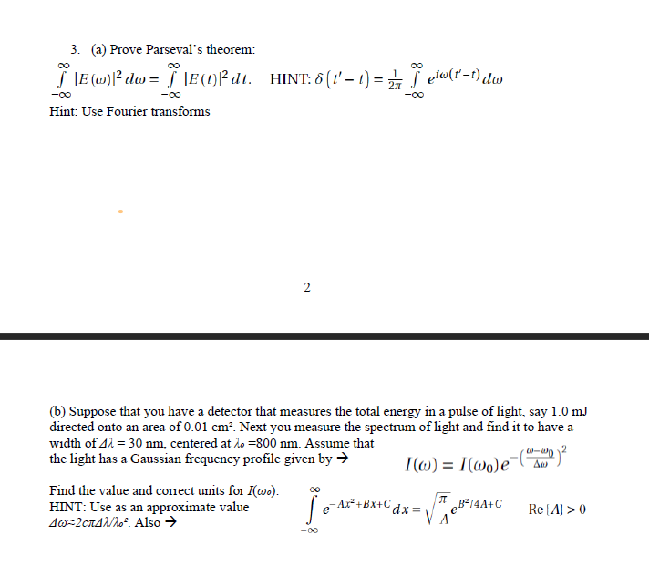 3. (a) Prove Parseval's theorem: | Chegg.com