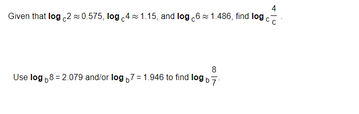 Solved Given that logc2≈0.575,logc4≈1.15, and logc6≈1.486, | Chegg.com