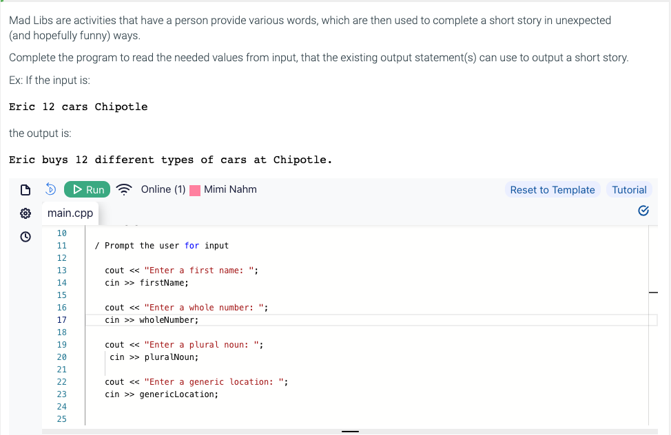 Solved Mad Libs are activities that have a person provide | Chegg.com