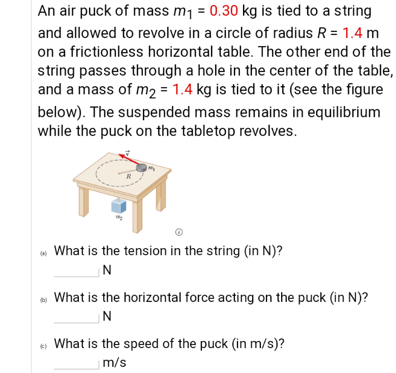 Solved An air puck of mass m1 = 0.30 kg is tied to a string | Chegg.com