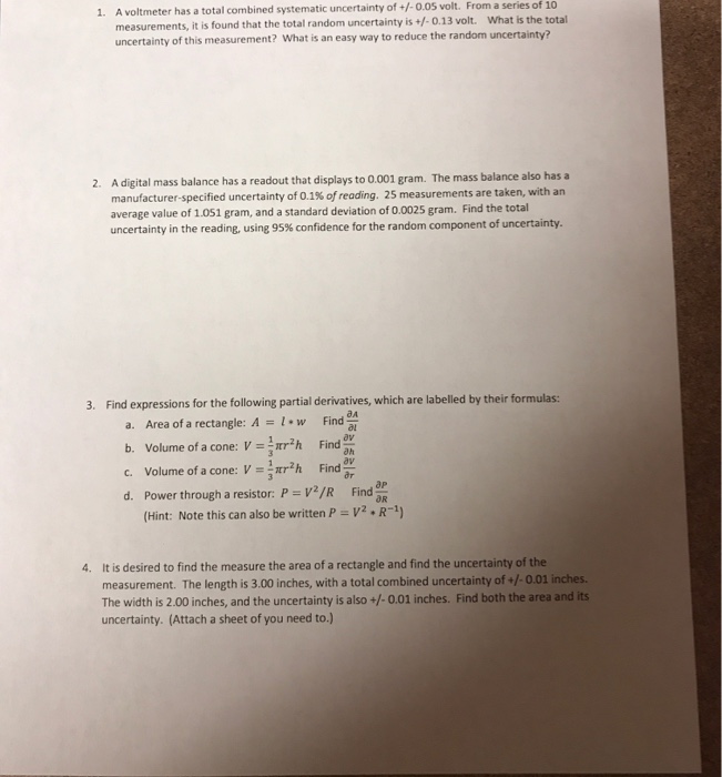 Solved A voltmeter has a total combined systematic | Chegg.com