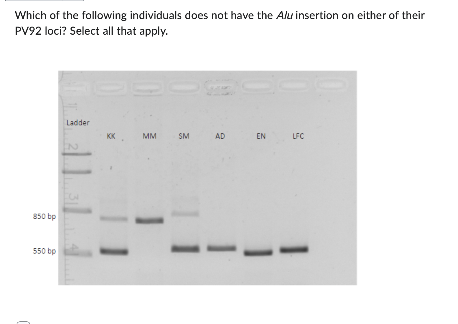 Solved Which of the following individuals has the Alu | Chegg.com